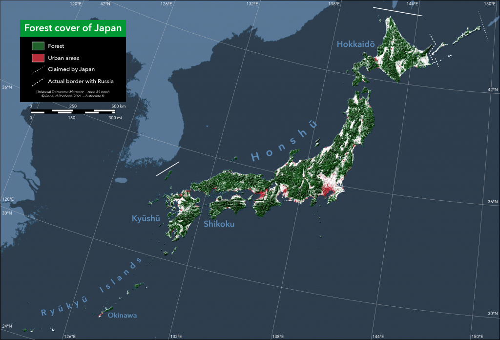 La couverture forestière du Japon - carte - Histocarte